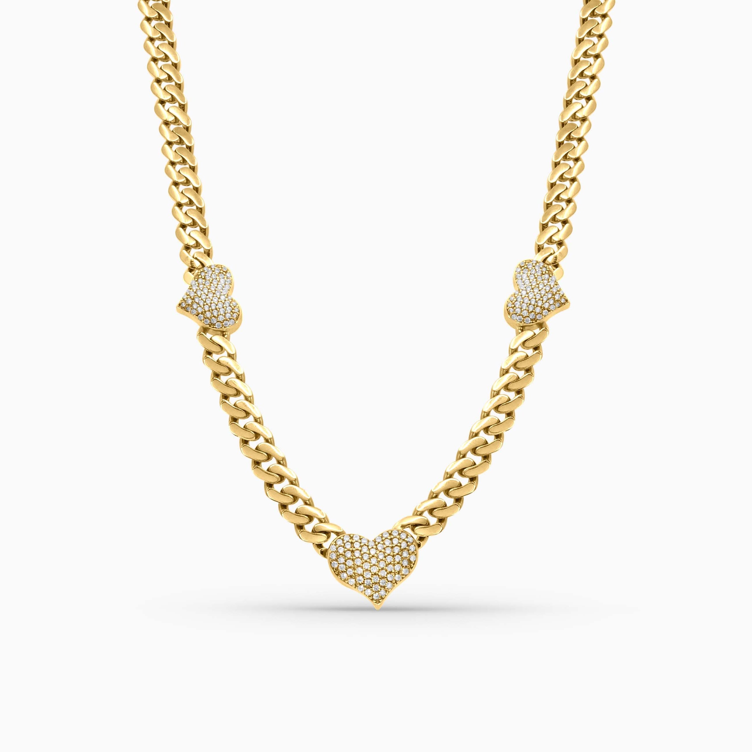 Cuban Hallow Chain with Pavé Hearts in 10K Gold – Daisy Joyeria